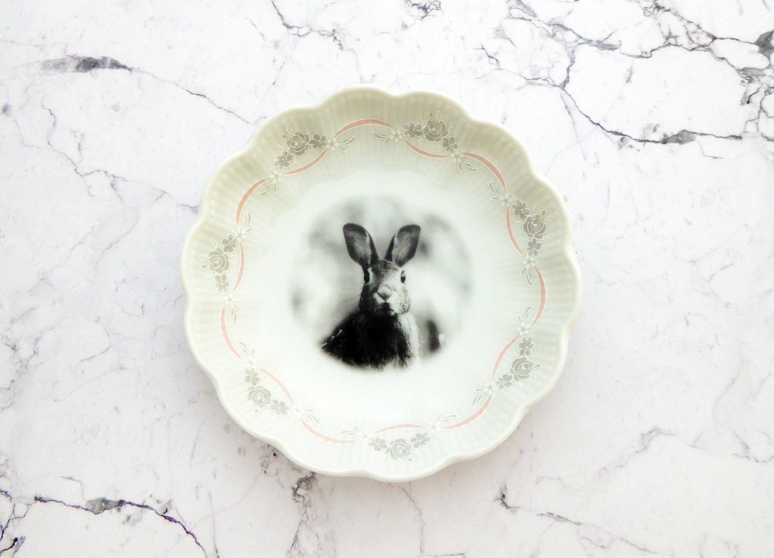 Wandteller Herr Fuchs Wohnen Hase mini grau / rosa 10cm Muster – Herr Fuchs