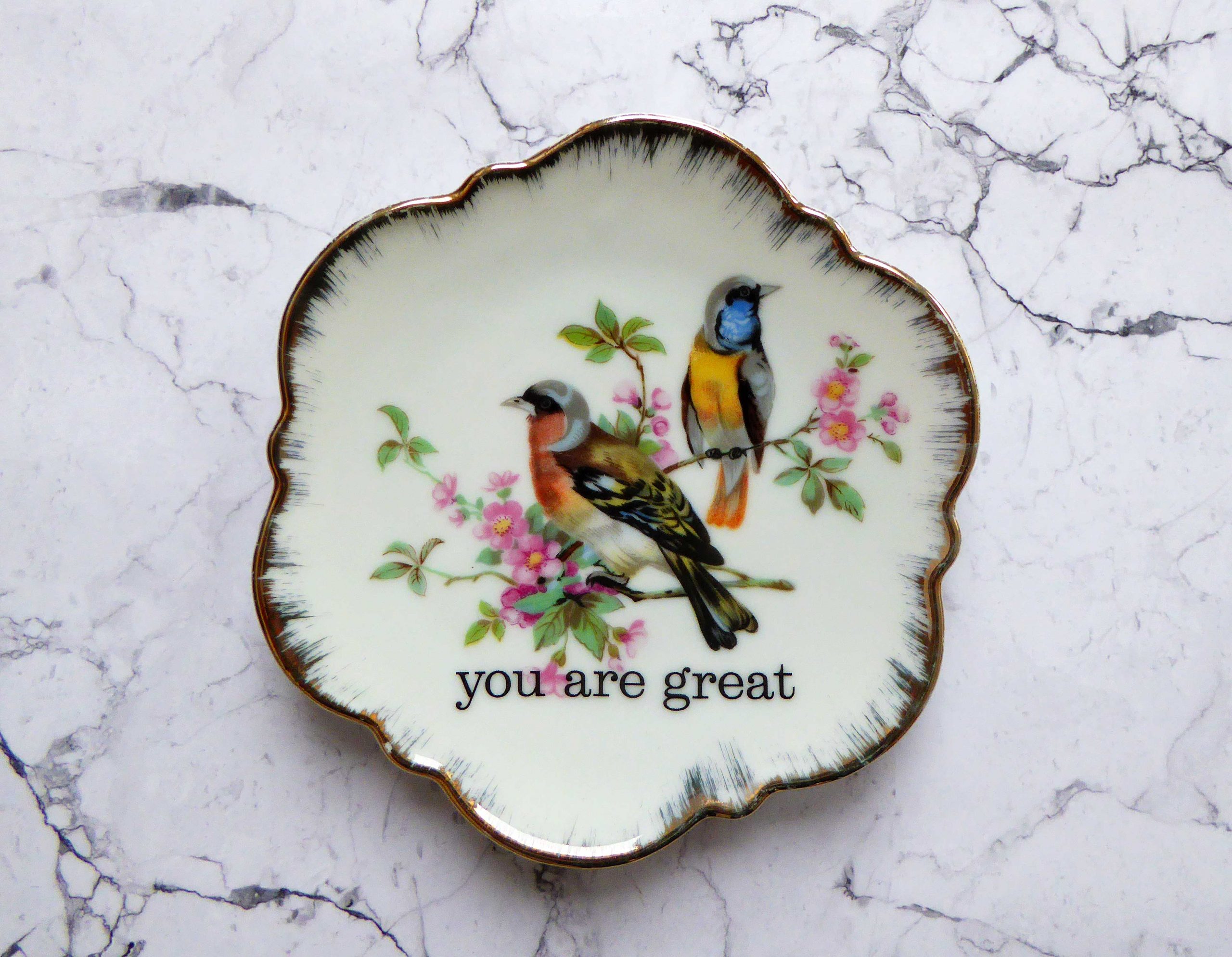 Wandteller Herr Fuchs Typo you are great Goldrand mini Unikat Vogel ...